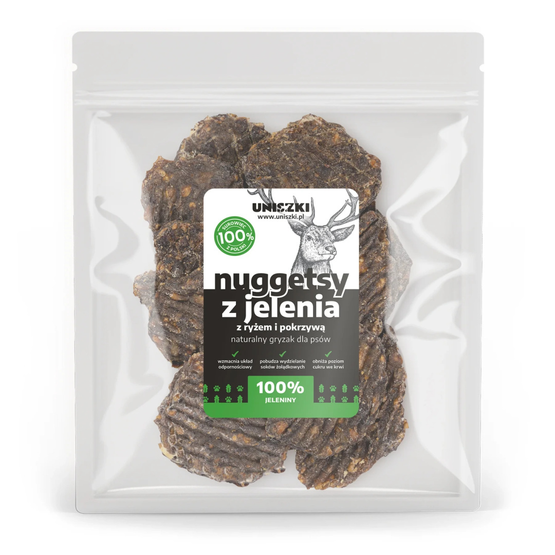 Uniszki - Nuggetsy z jelenia z ryżem i pokrzywą 70g | sklep psiedobre.pl